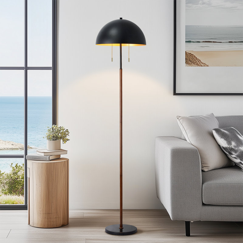 Ebern Designs Brucelyn 68" Tall 2-Light Metal Mushroom Dome Floor Lamp with Marble Base ...